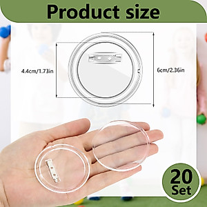 BIGNC 20 Set Clear Plastic Craft Button with Pin,Pins Buttons Design a Button for DIY Crafts(2.36 Inch)