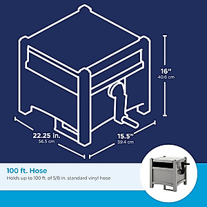 Hose Reel Resin Hose Reel Cart 100 ft Outdoor Hose Storage Reel with Crank Handle, Lid, and Slide Trak Guide 100' Hose Capacity