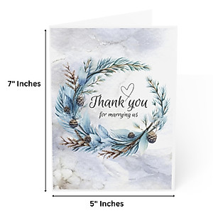 J&J'S TOYSCAPE Thank You for Marrying Us Card, 7x5 Inch Card with Envelope, Winter Wedding Officiant Gratitude Card, Pastor Appreciation, Card from Newlywed Couple (Blue Floral Wreath)