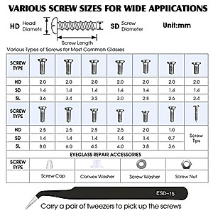 Kingsdun Eyeglass Repair Kits, Eye Glasses Repairing Set with Precision Phillips Flat Head Screwdriver & 1200PCS Screws, Curved Tweezers for Sunglasses, Spectacles & Watch Clock