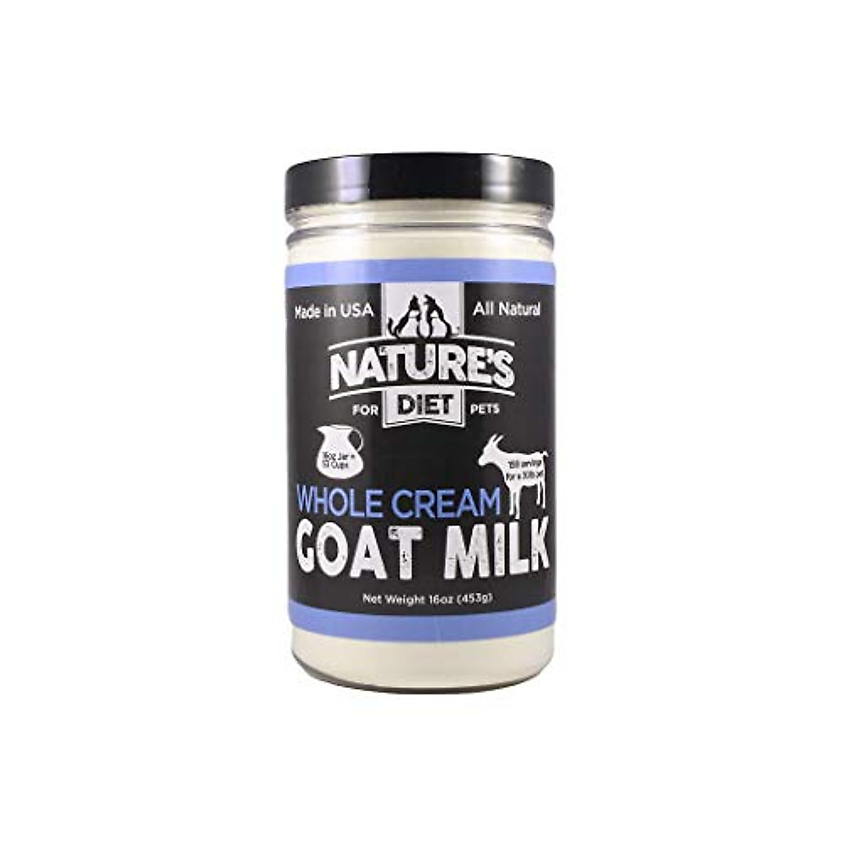 Nature's Diet Pet Dried Whole Cream Goat Milk for use as High Protein, Hypoallergenic Digestion, Nutrition and Anti-inflammatory Powdered Instant Meal Topper (16 oz = 53 Cups or 159 Servings)