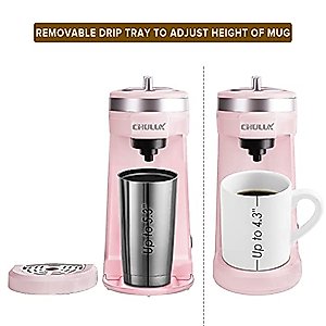 CHULUX Single Serve Coffee Maker,One Button Operation with Auto Shut-Off for Coffee and Tea with 5 to 12 Ounce,Pink