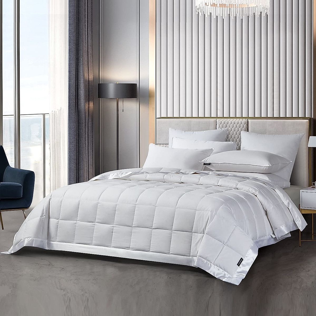 Beautyrest Tencel and Cotton Luxurious Light Warmth White Down Blanket with Silky Flange Binding, 650 Fill Power