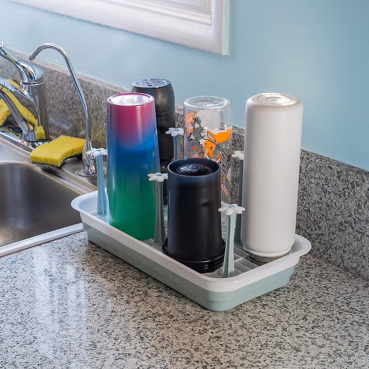 L-WASH Large Countertop Bottle Drying Rack - Ideal for Insulated Water Bottles, Drinking Glasses, Sports Bottles, Baby Bottle Drying Rack, Tumblers, Mugs, Bottle Washer