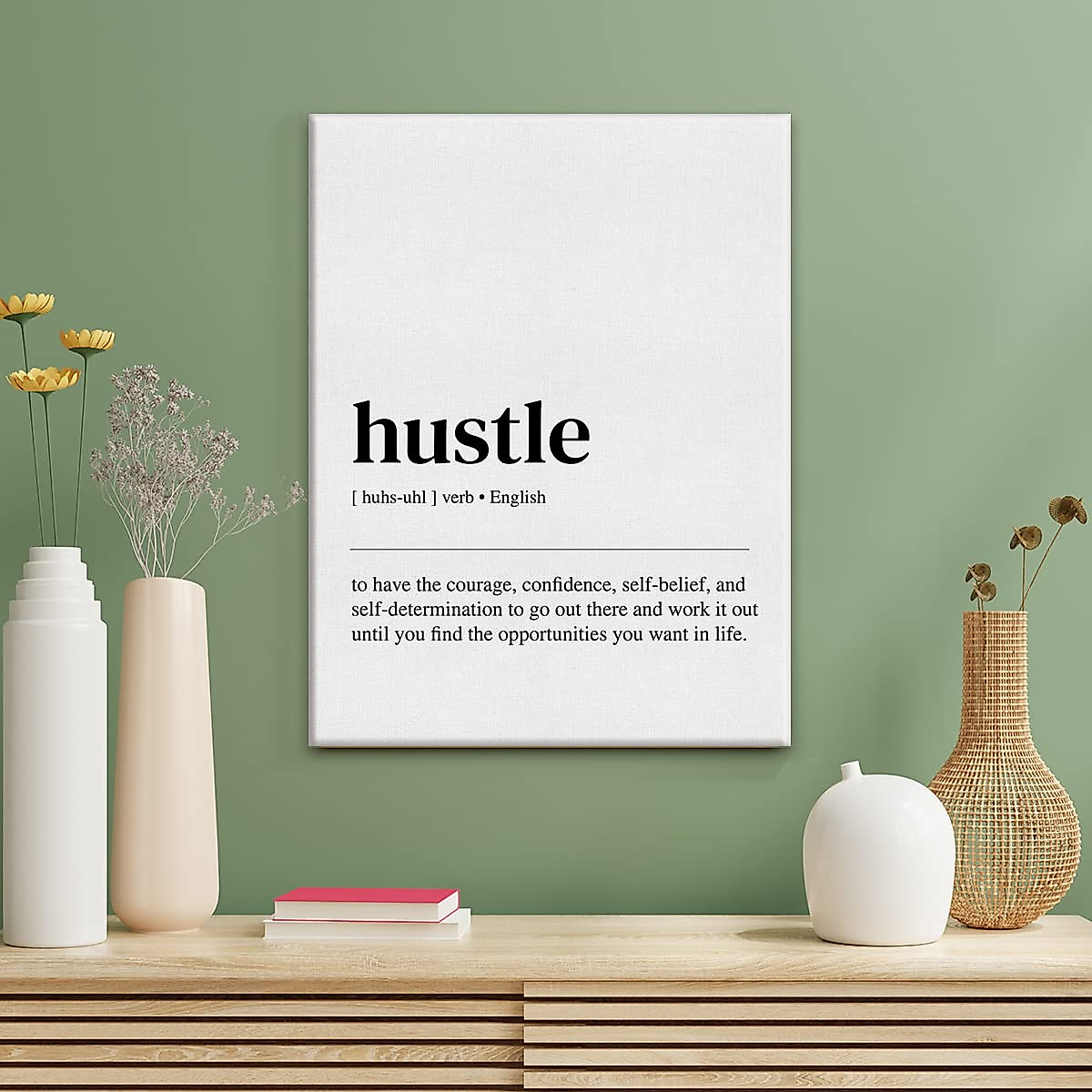 Hustle Definition Canvas Wall Art Poster Print Gift, Hustle Quote Painting Ready to Hang Home Office Bedroom Decor (11.5" x 15")