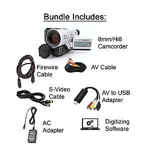 Tech Collector 8mm, Digital8, and Hi8 Transfer Bundle for Digitizing 8mm Tapes and Converting 8mm to DVD, Includes Camcorder and USB Adapter
