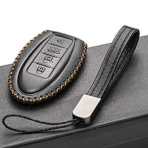 Vitodeco Leather Smart Key Fob Case Compatible with Nissan Versa, Sentra, Altima, Maxima, Rogue 2007-2022 (4 Buttons, Black)