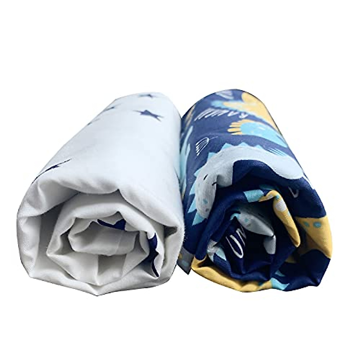 AMROSE Premium Cotton Bassinet Sheets, Fit for Halo Bassinest Swivel Sleeper, 2 Pack Hourglass Bassinet Mattress Sheet Set for Baby Boys, Soft Breathable Safe, Dinosaur & Stars