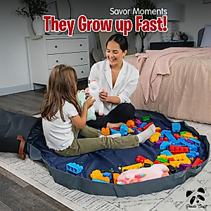 Toy Storage Basket and Playmat - Large Toy Blanket Storage Mat with Zippers - Slide Away Canvas Bag Storage Bin - Sturdy Kids Storage Baskets & Mat - Toy Bag Play Mat For Girls & Boys, Dark Charcoal