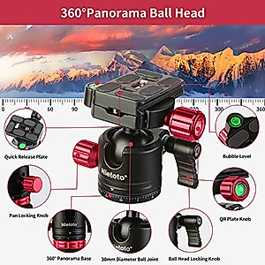 2023 New Camera Tripod, Aluminum Travel Tripod for Camera, DSLR Camema Tripod, Compact Professional Camera Tripod Monopod with 360 Panorama Ball Head, 1/4 QR Plate, Carry Bag