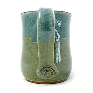 Modern Artisans Tea Mug - Hand-Sculpted Stoneware with Tea Bag Holder, 16 oz, Blue/Green