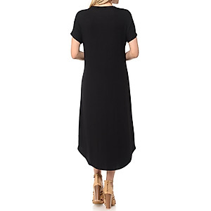 iconic luxe Women's Casual Loose-Fit Midi T-Shirt Dress – Short Sleeve, Soft Stretchy Fabric, Lightweight Large Black