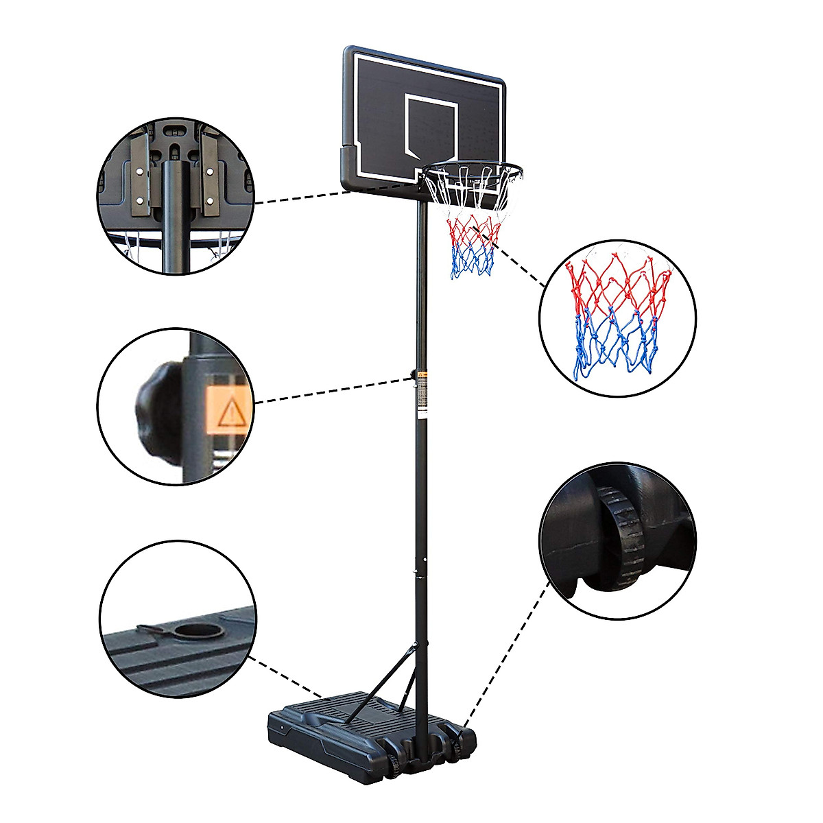 Rakon Portable Basketball Hoop & Goal Basketball System Stand Height Adjustable 6.2ft -8.5ft with 35.4in Backboard & Wheels for Youth Teenagers Outdoor Indoor Basketball Goal Game Play