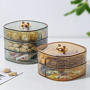 2/3 Tiers Snack Box Candy Dish with Cover, 2 Compartments Festive Wedding Candy Box, Dried Fruit Plate Snacks Storage Tray, Candy & Nut Serving Container for New Year Green Dual Layer
