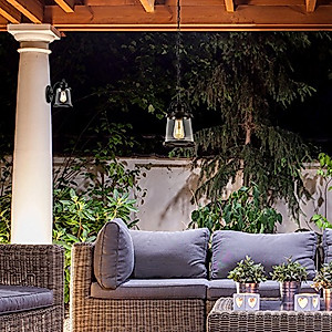 Globe Electric 44231 1-Light Outdoor Pendant, Bronze, Oil Rubbed Finish, Clear Seeded Glass Shade, Vintage Edison LED Bulb Included, E26 Base Socket, Porch Light, Ceiling Hanging Light Fixture