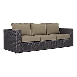 Modway Convene Wicker Rattan Outdoor Patio Sofa with Cushions in Espresso Mocha