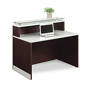 NBF Modern Small Reception Desk Counter Office Lobby Salon Durable Driftwood Laminate Cable Management Desk Compact 48" W x 32" D