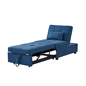 Convertible Sleeper Sofa Chair Bed, 3 in 1 Sleeper Chair Bed Ottoman with Adjustable Backrest, Pull Out Chair Bed with Pillow and Pocket, Sleeper Chair for Living Room, Apartment, Office (Blue)
