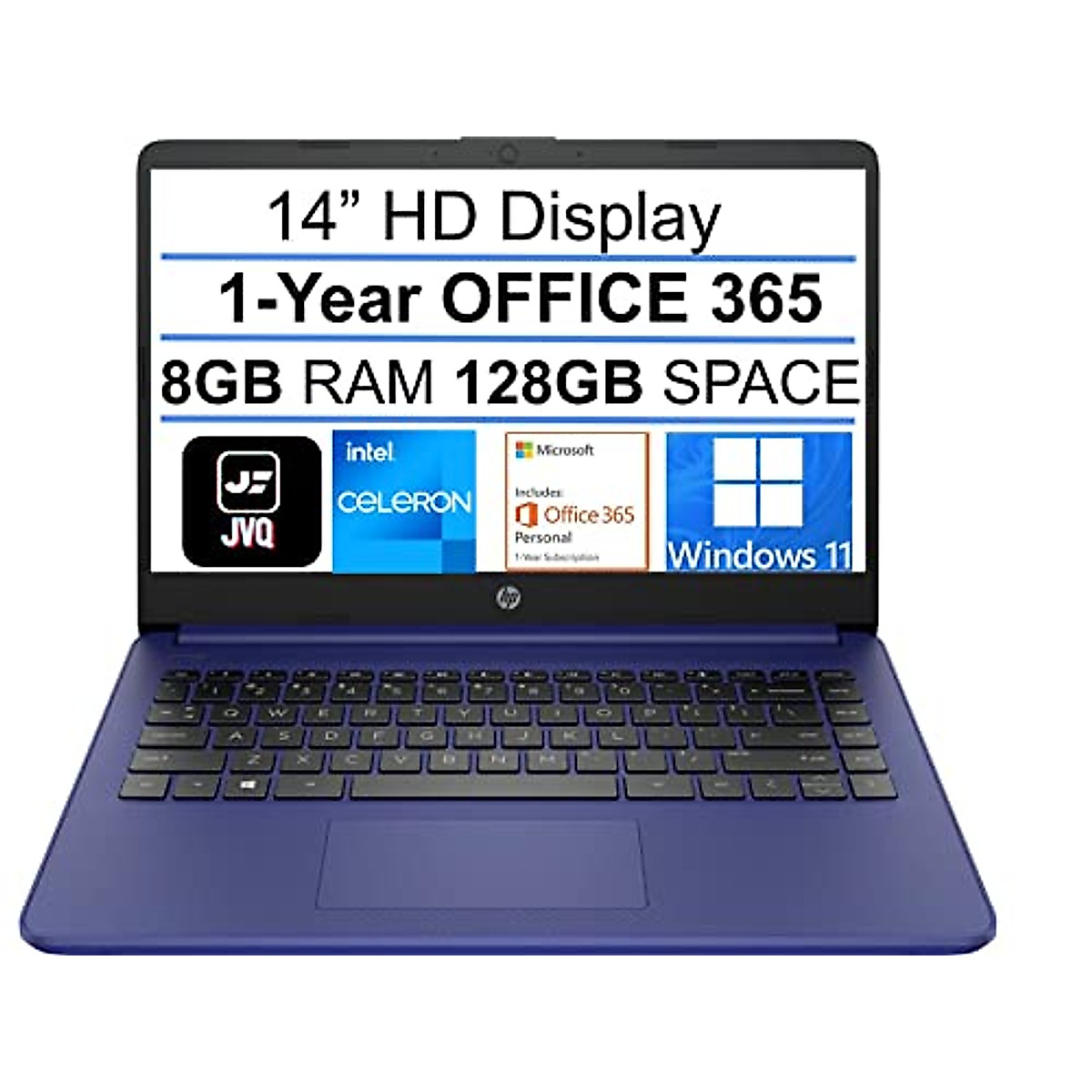 2022 Newest HP Stream 14" HD Laptop, Intel Celeron N4020(up to 2.8GHz), 8GB RAM, 128GB Space(64GB eMMC+64GB Card), 1-Year Office 365, WiFi, HDMI, USB-C, Webcam, Bluetooth, Windows 11S, Blue+JVQ MP