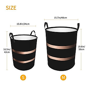 Large Laundry Basket, Black Rose Gold Laundry Hamper Bag 19.6" Collapsible Washing Bin With Handles for College Dorm, Family Essentials Storage