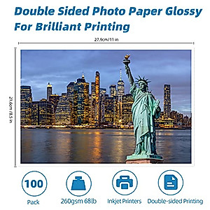 Thick Photo Paper Glossy Double Sided 100 Sheets 8.5x11 Heavyweight 69lb 260gsm Inkjet Both Sides Printable 11.8mil A4 Letter size Flyer Bulk Pack 8.5 x 11 Card paper postcard postal Uinkit