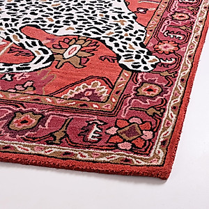 Handmade Leopard Wool Area Rug with Traditional Oushak Motif – Animal Print Cheetah Rugs for Living Room, Bedroom | Plush Texture, Vintage Style, Thick & Durable Carpet (Rust, 2' x 3')