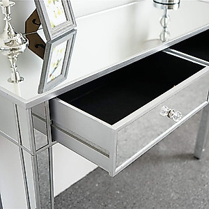 HomVent Mirrored Makeup Vanity Table for Women, Home Office Smooth Silver Finish Mirrored Console Table Writing Desk Mirrored Table Desk Modern Media Console Table with Drawers (2 Drawers)