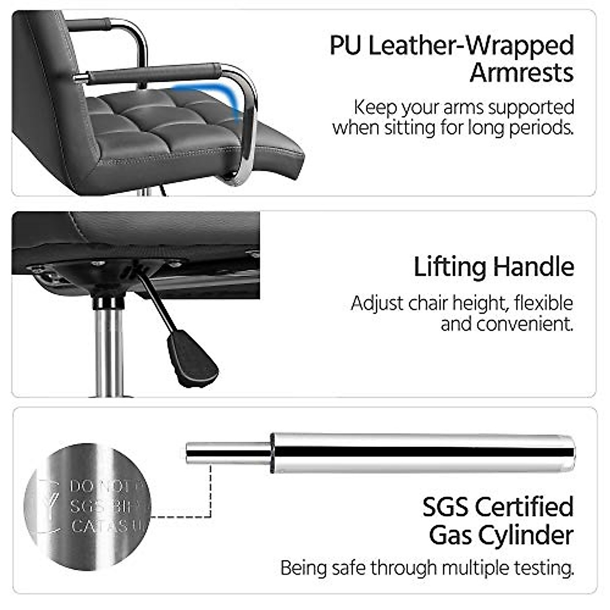 Yaheetech PU Leather Office Chair Mid-Back Task Ergonmic Chair with Swivel Wheels Height Adjustable, Grey