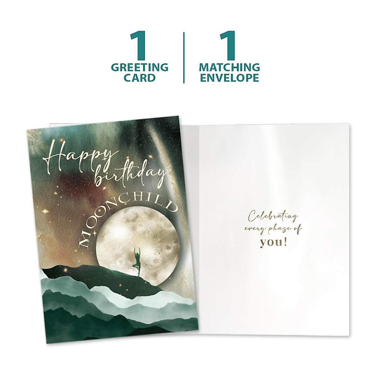 Tree-Free Greetings - Birthday Cards - Artful Designs - 1 Card + Matching Envelopes - Made in USA - 100% Recycled Paper - 5"x7" - Moon Child (GO65328)