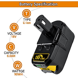 Masione 2-Pack 5.0Ah Replacement for Ryobi 18V Battery Lithium-Ion Compatible with P108 P102 P103 P105 P107 P109 P122 Batteries