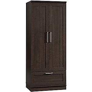 BOWERY HILL Metal Wardrobe Armoire with Garment Rod in Dakota Oak