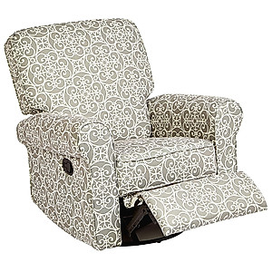 JC HOME Menet Swivel Glide Recliner with Fabric Upholstery in a Scrollwork Print, Doodles Ash
