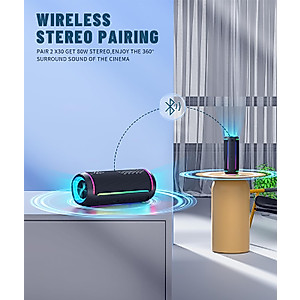 Ortizan Portable Bluetooth Speaker, 40W HD Sound and Deep Bass, IPX7 Waterproof, True Wireless Stereo, Bluetooth 5.3, 30H Playtime, LED Lights, Preset EQ, USB Play, for Home, Outdoor, Party, Black