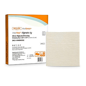 MedHeal Silver Calcium Alginate Ag Sterile Highly Absorbent Antibacterial Dressing, 4.25"x4.25", 5 dressings/Box, MedHeal by MedvanceTM