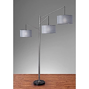 Adesso 4255-22 Wellington 3-Arm Arc Lamp, 91 in., 3 x 100W Incandescent/26W CFL, Brushed Steel Finish, 1 Floor Lamp