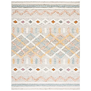 SAFAVIEH Kenya Collection Area Rug - 5' x 8', Ivory & Blue, Handmade Moroccan Boho Tribal Wool, Ideal for High Traffic Areas in Living Room, Bedroom (KNY664A)