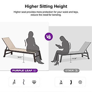 PURPLE LEAF Chaise Lounge Outdoor Set 4 Pieces Sturdy Aluminum Outdoor Chaise Lounge Chair for Pool Outside Lawn Patio Lounger with Breathable Textilene Fabric, Light Tan