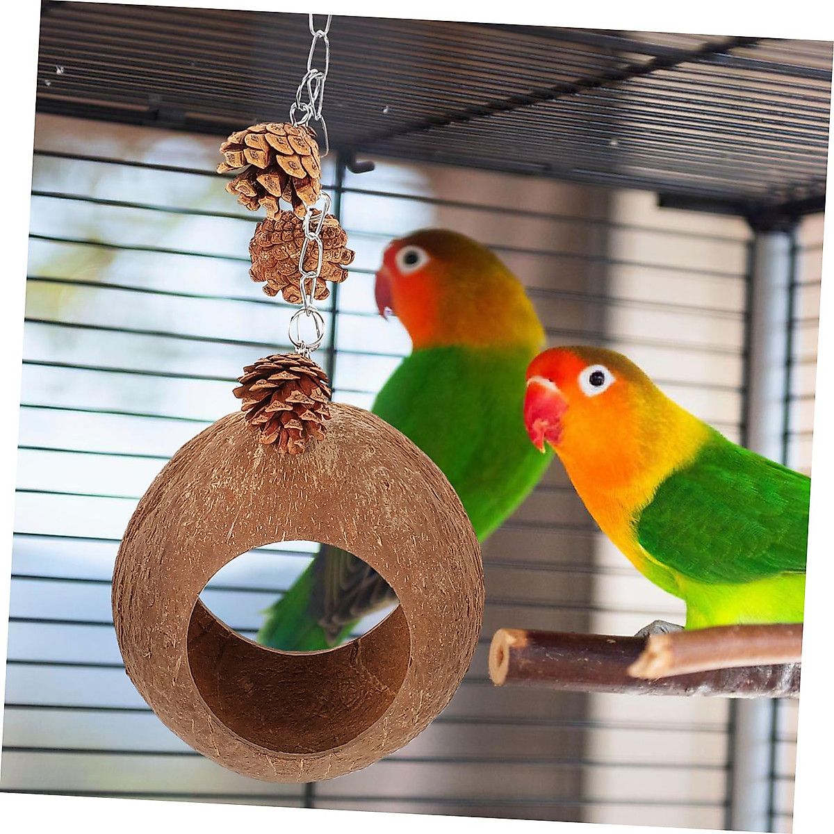 OATIPHO Coconut Shell Swing Bird Nest Parrot Sleeping Bed Bird Nesting Box Toy