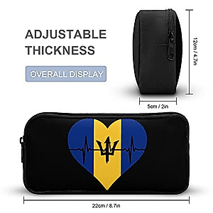 Love Barbados Heartbeat Pencil Case Stationery Pen Pouch Portable Makeup Storage Bag Organizer Gift