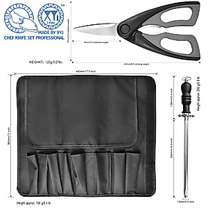XYJ Authentic Since1986,Professional Knife Sets for Master Chefs,Kitchen Knife Set with Bag,Cover,Scissors,Culinary Butcher Cleaver,Cooking Cutting,Utility,Bread,Santoku