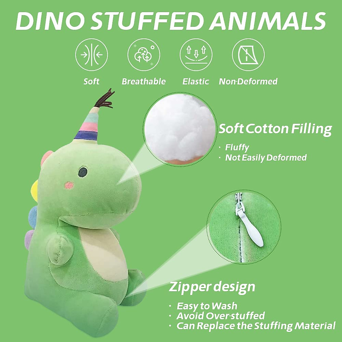 Dinosaur Stuffed Animals Toys Cute Dinosaur Plush Toys Dolls with Unicorns Horn Soft Dino Plushies Birthday Gifts for Boys Girls 9.8 Inch