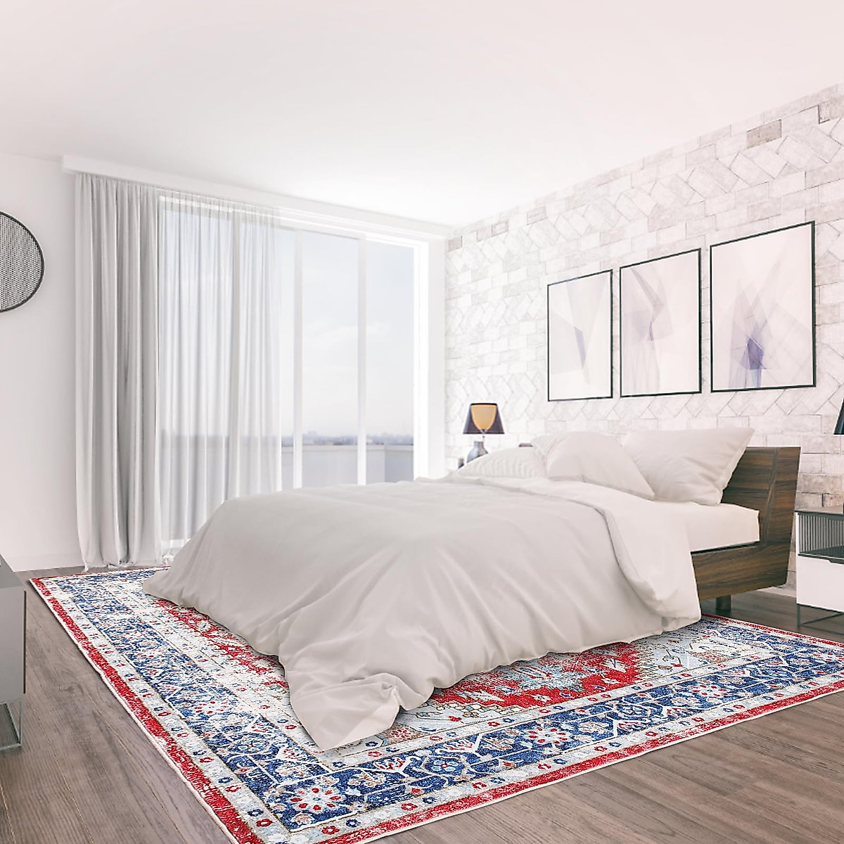 junhejiamei 8x10 Area Rugs for Living Room Washable Vintage Rugs, Large Vintage Area Rug Bedroom, Kids Room, Stain & Water Resistant Non-Slip, Pet & Child Friendly Red