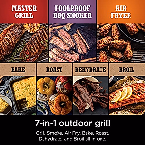 Ninja OG701 Woodfire Outdoor Grill, 7-in-1 Master Grill, BBQ Smoker, & Outdoor Air Fryer plus Bake, Roast, Dehydrate, & Broil, Woodfire Technology, with Robust Pellets
