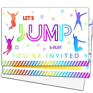 ISOVF 4" x 6" Rainbow Jump Birthday Party Invitation Cards With Envelopes (20 Sets) - Trampoline Bounce House Party Invites - C05