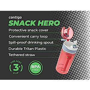 Contigo Snack Hero Water Bottle Set, 2-in-1 Water Bottle with 4oz Snack Compartment & 13oz Spill-Proof Water Bottle - Red & Blue