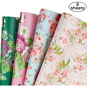 RUSPEPA Gift Wrapping Paper Sheets - Floral Design Perfect for Wedding,Birthday, Mothers Day, Congrats - 8 Folded Sheets - 19.65 X27.5 inches