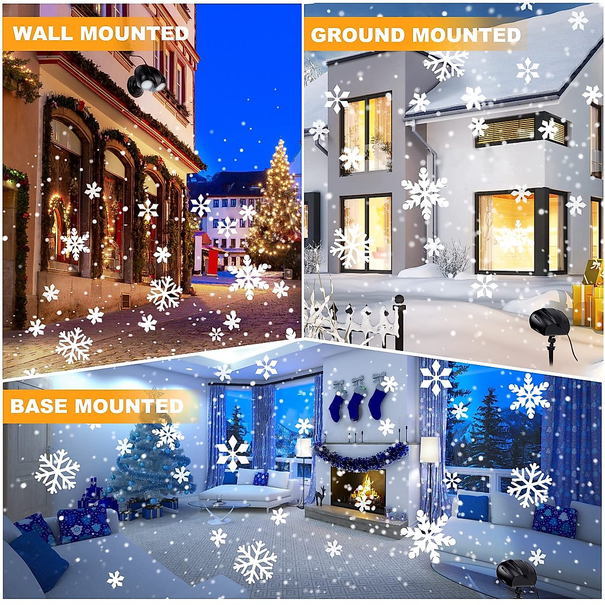 LUOWAN Christmas Snowflake Projector Lights, Waterproof LED Snowfall Spotlight Projector with Remote Control, Upgrade Rotating LED Snowfall Projection Lamp for Halloween Xmas Party Holiday Garden
