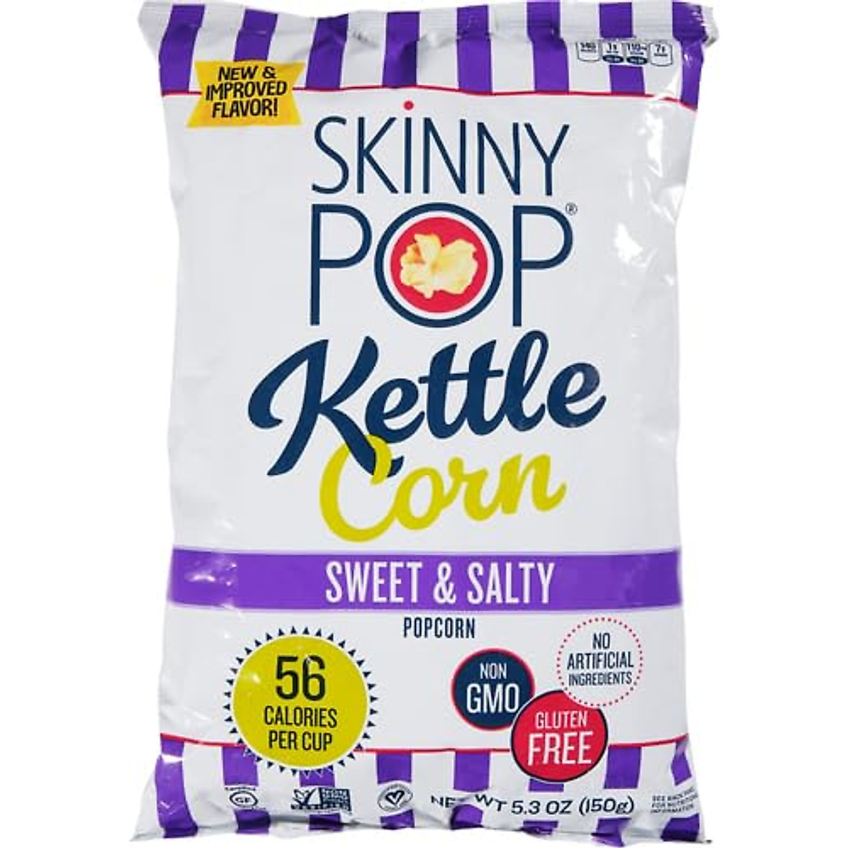 SkinnyPop Sweet & Salty Kettle Popcorn, Gluten Free, Non-GMO, Healthy Popcorn Snacks, Skinny Pop, 5.3 Oz Grocery Size Bags (Pack of 12)