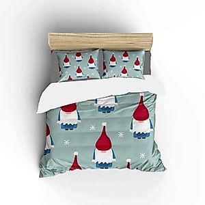 FlowerFish Cute Christmas Gnomes Ultra Soft Bed Set Lightweight Brushed Microfiber Fabric Bedroom Decor Best Gift for Bedroom -1Duvet Cover + 2Pillowcases, King Size
