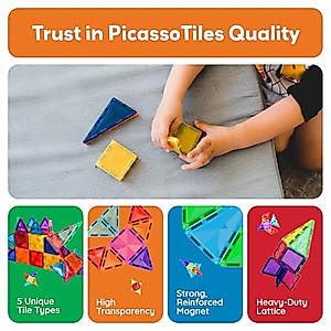 PicassoTiles 60 Piece Magnetic Building Block Mini Diamond Series Travel Size On-The-Go Construction Toy Set STEM Learning Kit Educational Playset Child Brain Development Stacking Blocks PTM60